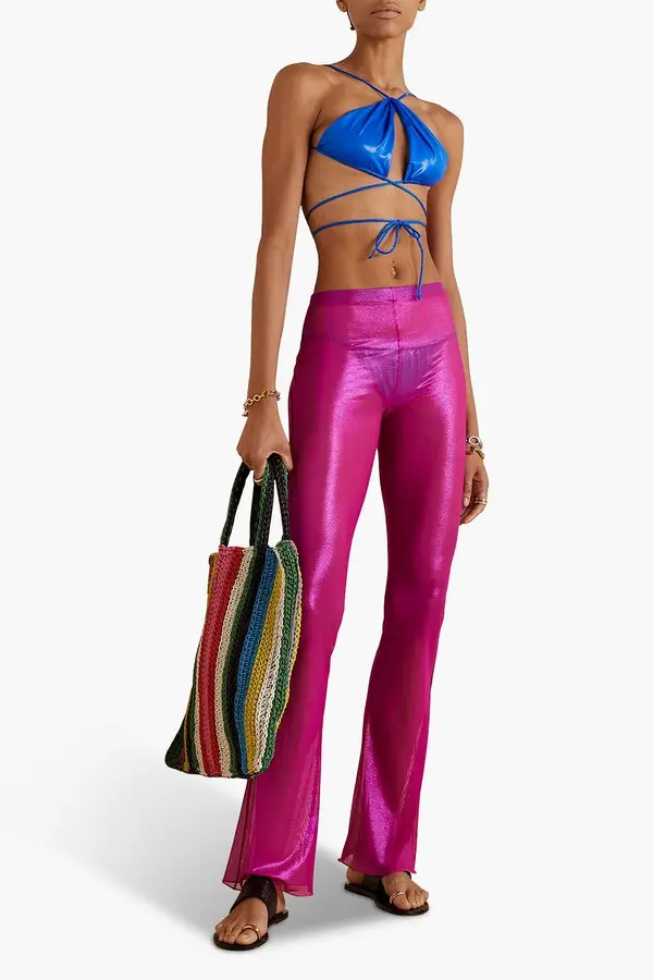 Oseree Metallic Stretchtulle Flared Pants
