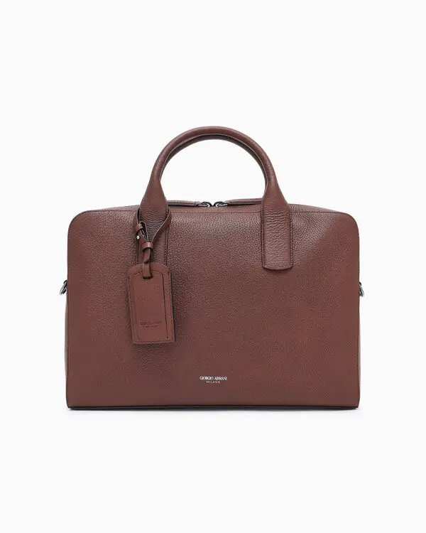 Giorgio Armani Pebbled Leather Briefcase - Brown