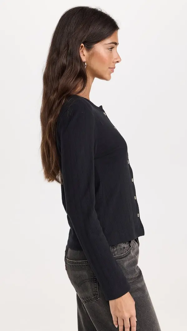 LESET Pointelle Classic Crew Cardigan - Black