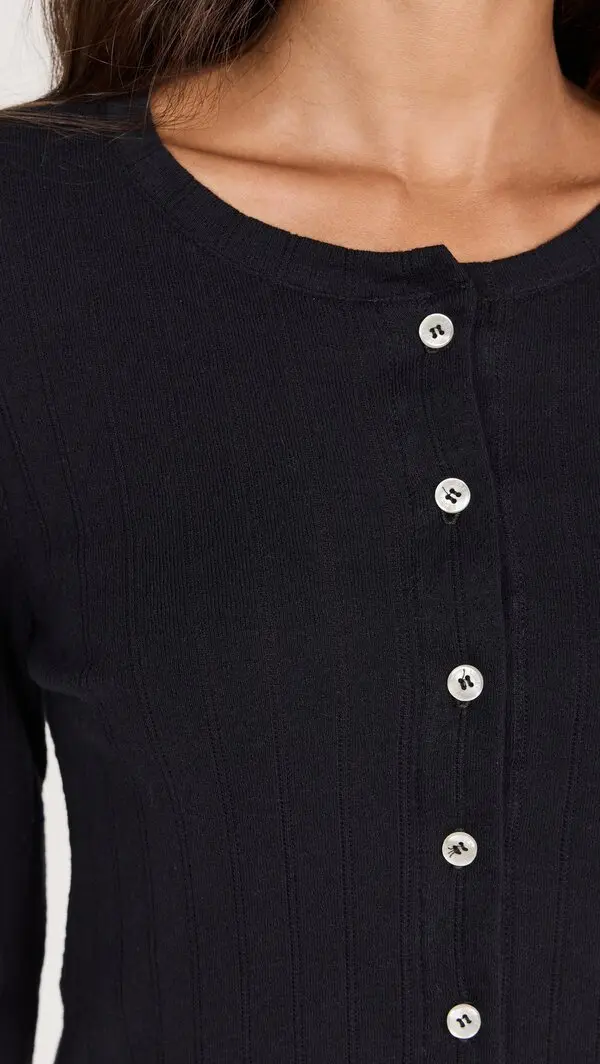 LESET Pointelle Classic Crew Cardigan - Black