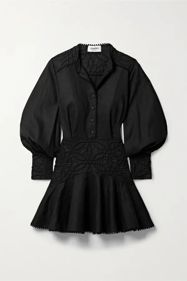 Charo Ruiz Ibiza Lully Cloqué-Paneled Ramie-Blend Mini Dress In