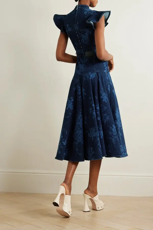 white christmas dresses Erdem – Erdem Denim Flower Midi Dress in Barcelona or Shop Online Mujer  721-000281 01 main image 0