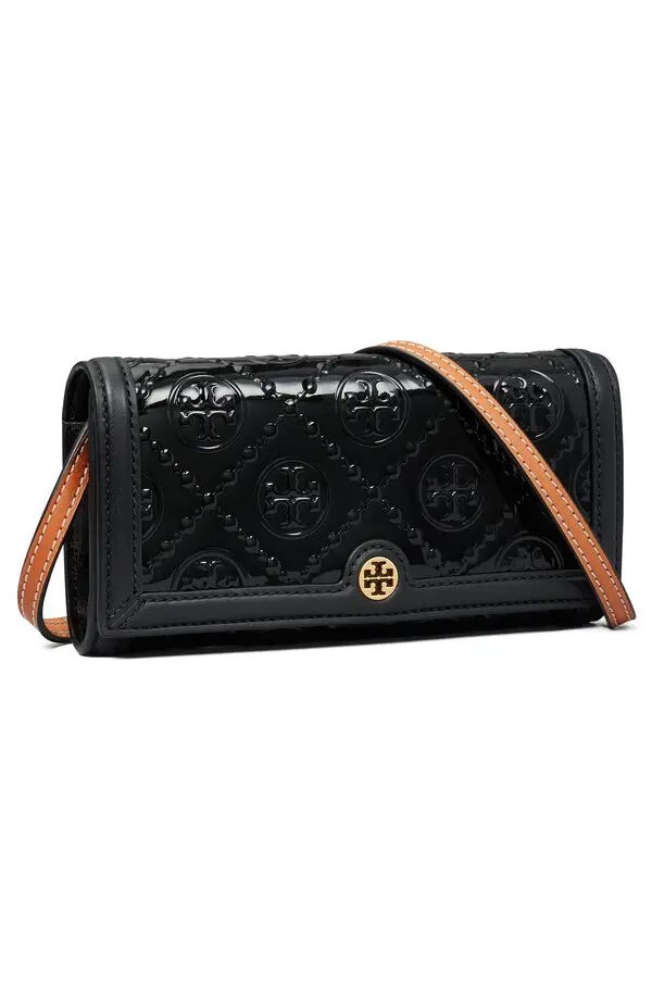 Tory Burch Monogram Logo Patent Leather Crossbody Wallet