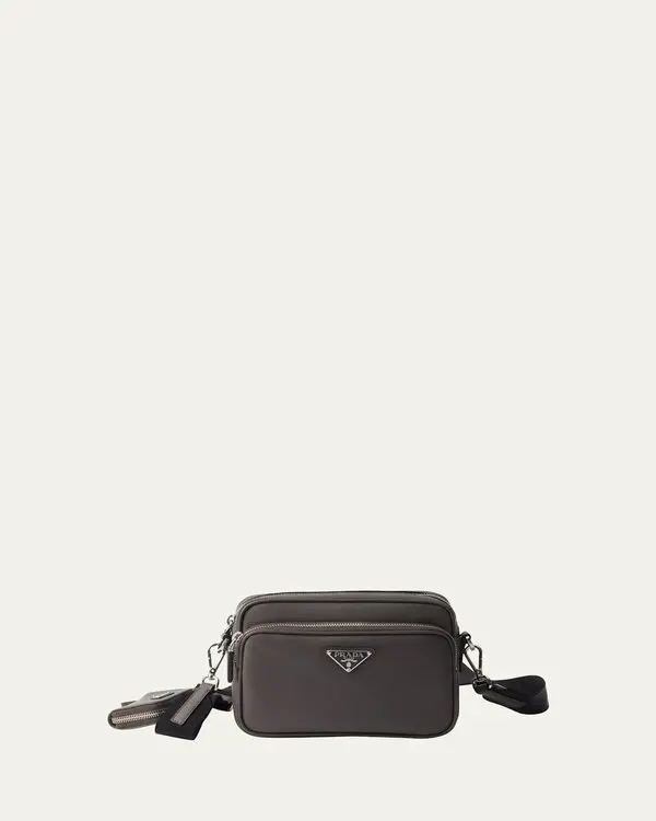 Prada Saffiano Leather Crossbody Bag With Pouch - Grey Black