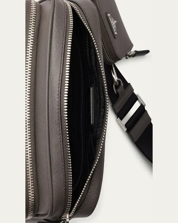 Prada Saffiano Leather Crossbody Bag With Pouch - Grey Black