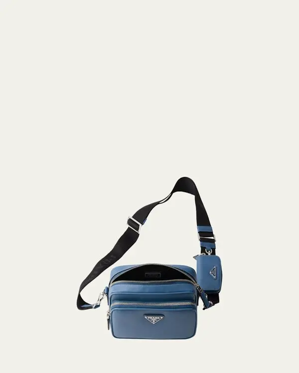 Prada Saffiano Leather Crossbody Bag With Pouch - Grey Black