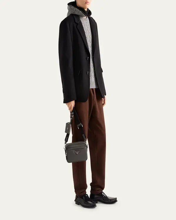 Prada Saffiano Leather Crossbody Bag With Pouch - Grey Black