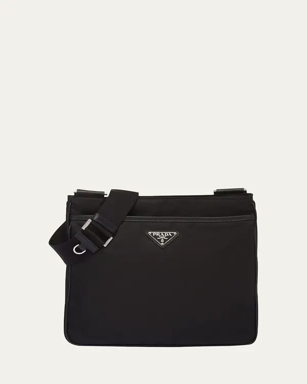 Prada Nylon And Saffiano Leather Crossbody Bag - Nero