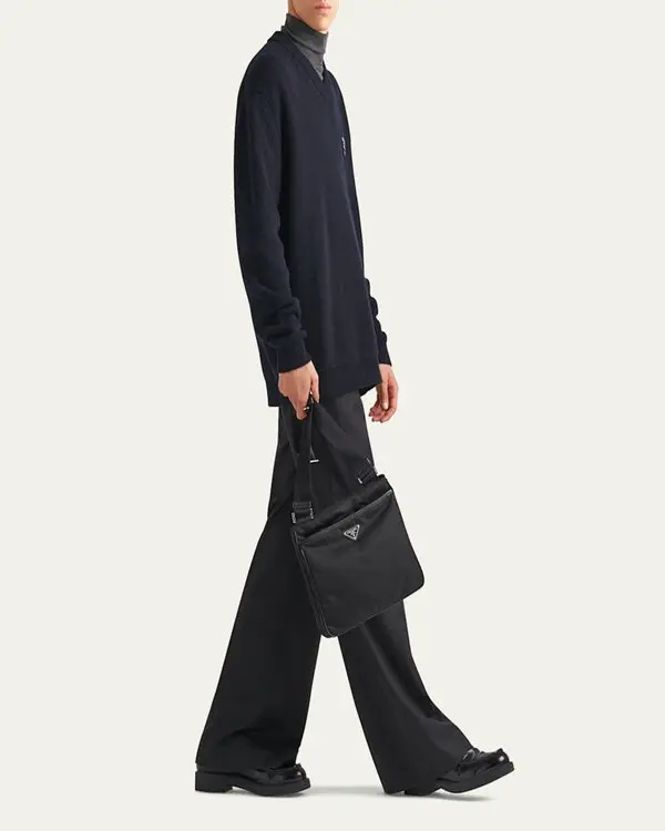 Prada Nylon And Saffiano Leather Crossbody Bag - Nero