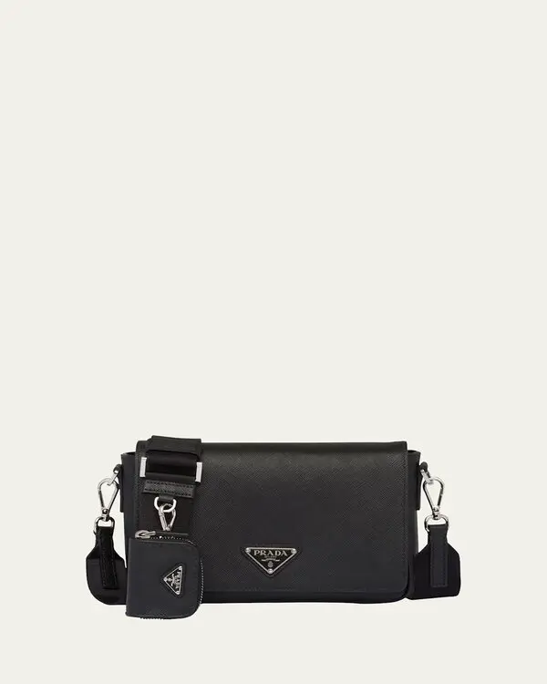 Prada Saffiano Leather Messenger Bag With Pouch - Nero