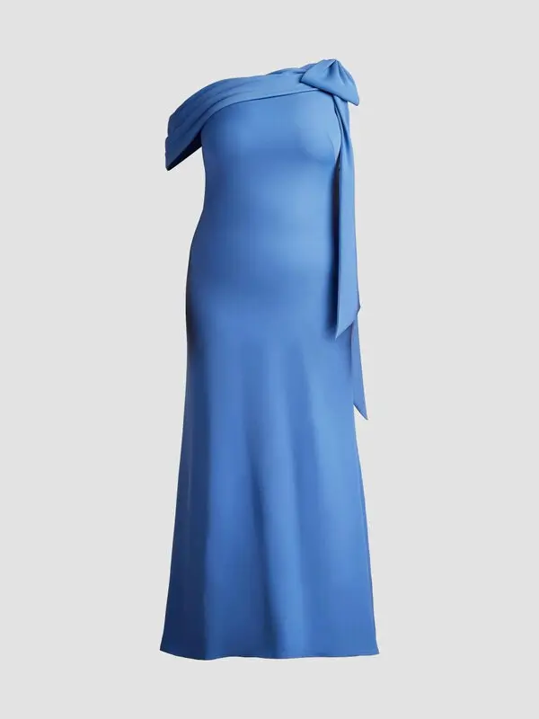 Tadashi Shoji Plus One-shoulder Crepe Sheath Gown - Cadet Blue
