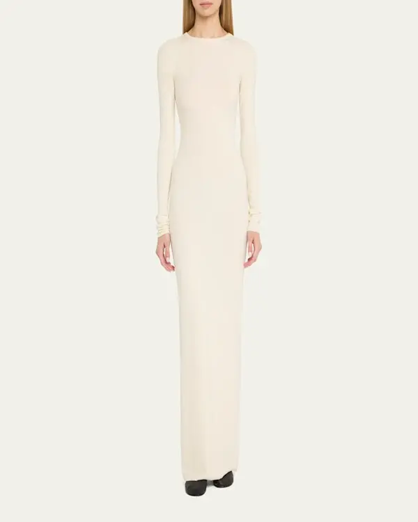 Eterne Long-sleeve Rib-knit Maxi Dress - Cream
