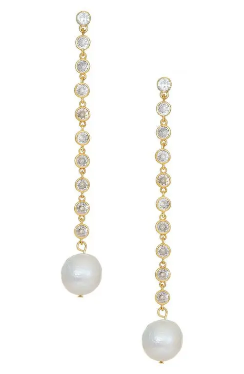 Ettika Freshwater Pearl & Cubic Zirconia Drop Earrings - Gold