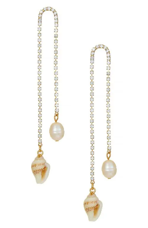 Ettika Shell & Freshwater Pearl Drop Earrings - Gold