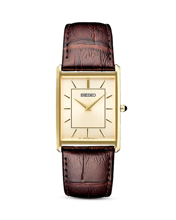 SEIKO Essentials Rectangular Watch, 28mm - Champagne/brown