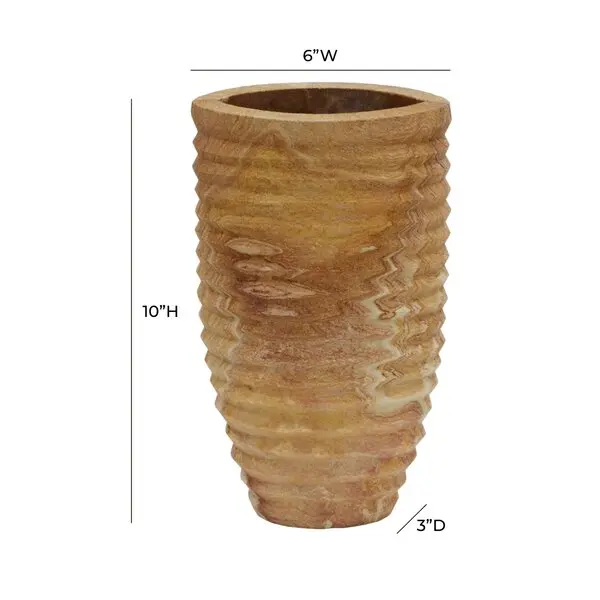 TOV FURNITURE Saava Ribbed Stone Vase In Sandstone