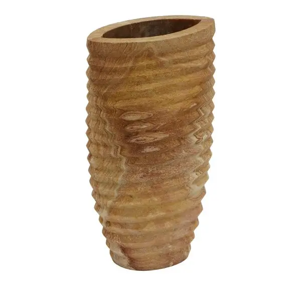 TOV FURNITURE Saava Ribbed Stone Vase In Sandstone
