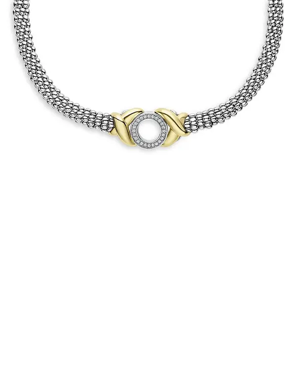 Lagos Embrace Diamond Xo Caviar Bead Collar Necklace - Silver