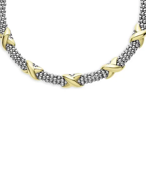 Lagos 18k Yellow Gold & Sterling Silver Embrace Five Station X Caviar Collar Necklace - Silver/gold
