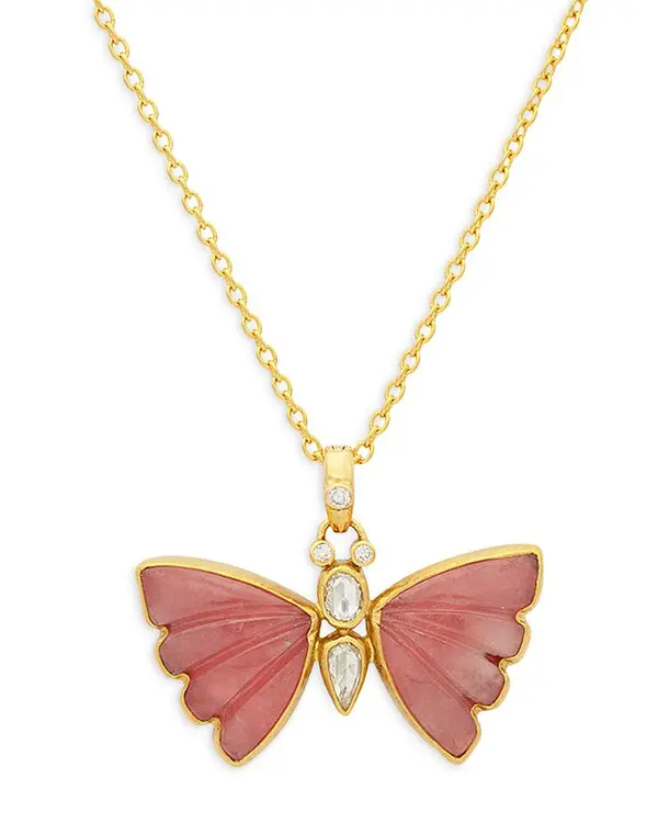 Gurhan 18k & 24k Yellow Gold Butterfly Rhodochrosite & Diamond Pendant Necklace - Pink/gold