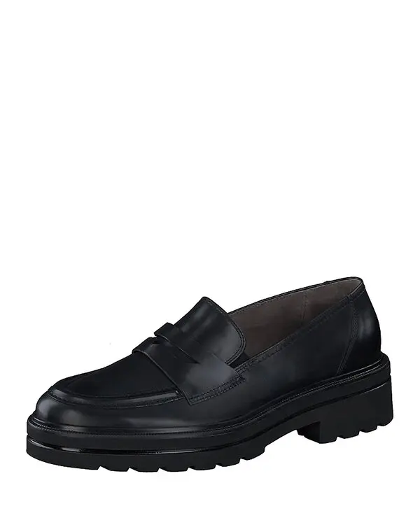 Paul Green Samone Patent Leather Loafer Flats - Black Brush Leather