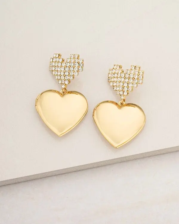 Ettika Crystal Pave And Polished Heart Drop Earrings Gold
