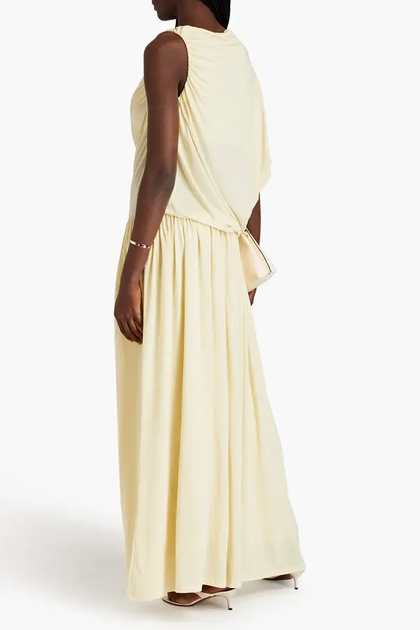 Toteme Asymmetric Stretch-Jersey Maxi Dress Neutral In Cream - 50% Off |  Editorialist