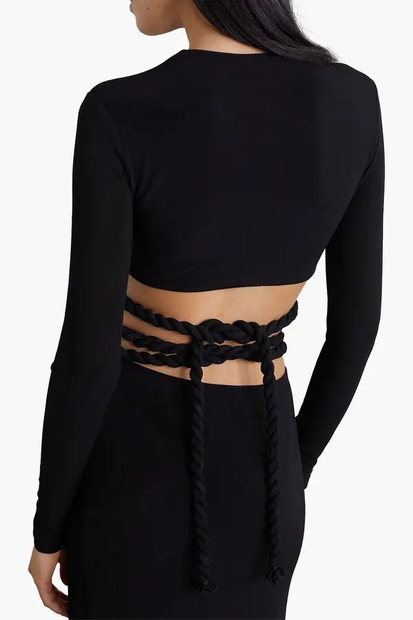 DION LEE Cropped Stretch-jersey Wrap Top