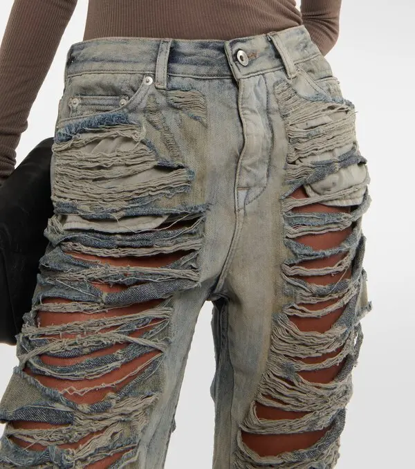 Rick Owens Distressed Low-rise Jeans - Grey