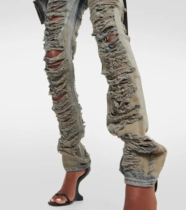 Rick Owens Distressed Low-rise Jeans - Grey