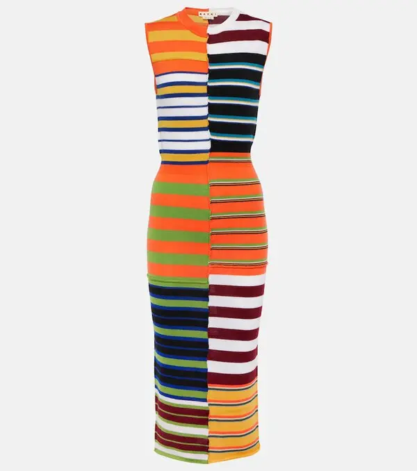 Marni Striped Wool Midi Dress - Multicoloured