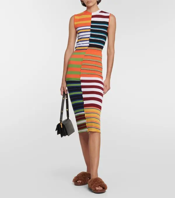 Marni Striped Wool Midi Dress