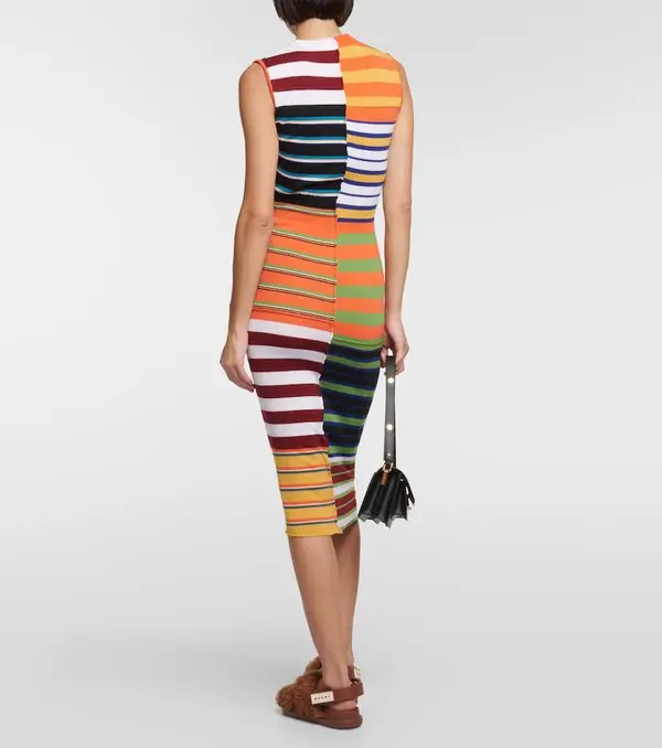 Marni Striped Wool Midi Dress