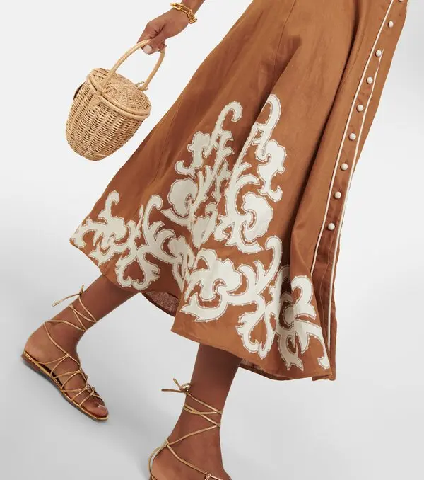 ALEMAIS Alémais Ruby Appliqué Linen Midi Dress