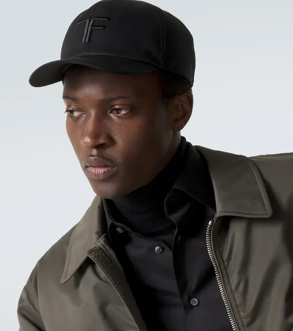 TOM FORD Embroidered Canvas And Leather Cap - Black