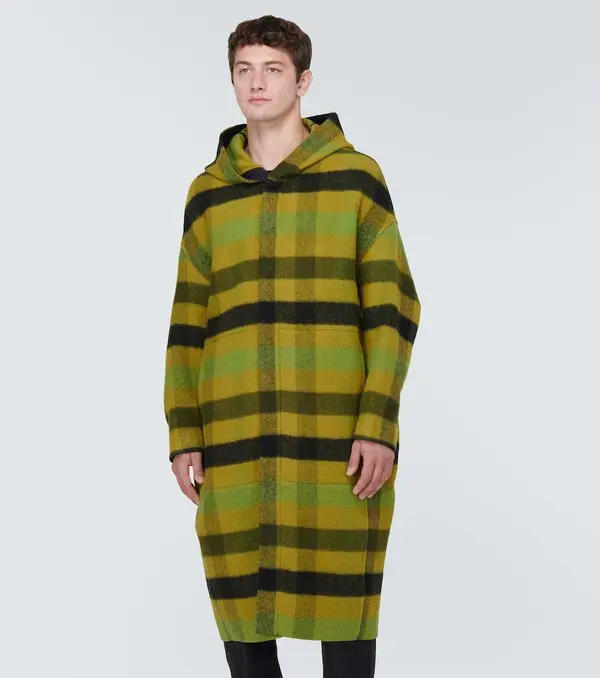 Rick Owens Checked Wool Hooded Coat