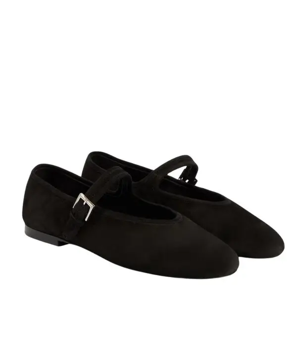THE ROW Suede Mary Jane Flats - Black