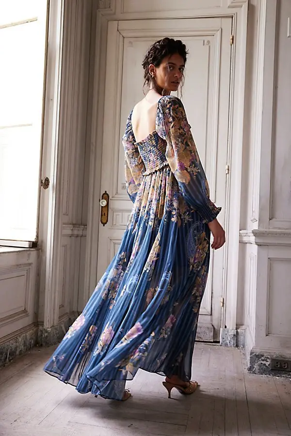fitted lace wedding dress FREE PEOPLE Maxi BLUEBELL Patchwork Tiered Dress main image 0