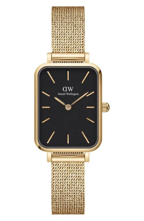 DANIEL WELLINGTON Quadro Pressed Evergold Mesh Bracelet Watch - Gold/black