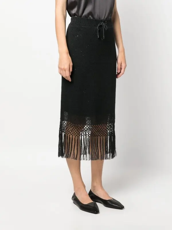 Brunello Cucinelli Fringed Edge Midi Skirt