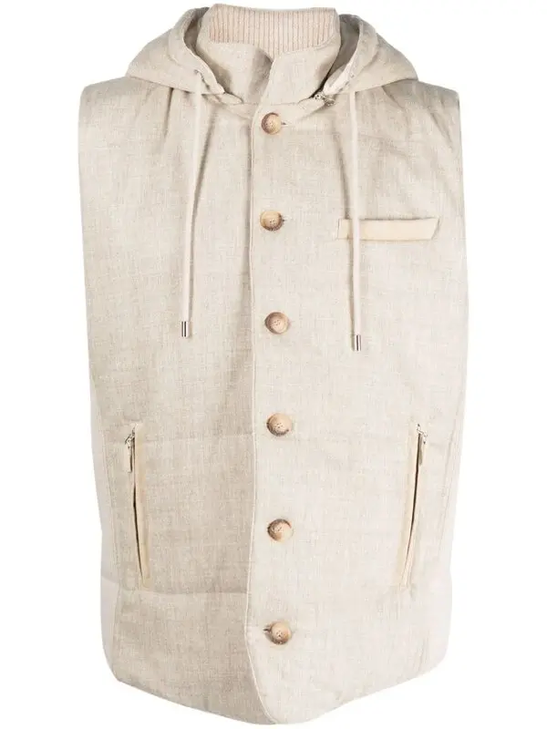 FILERIA Detachable Hood Virgin Wool Gilet
