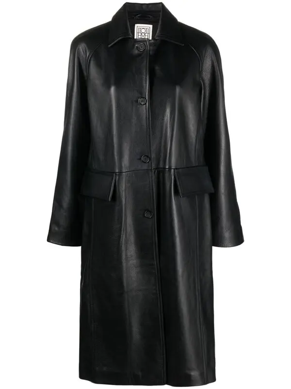 TOTEME Raglan-sleeves Leather Coat - Black