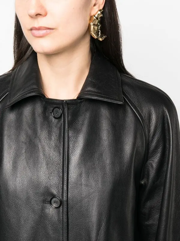 TOTEME Raglan-sleeves Leather Coat - Black