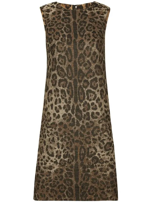 Dolce & Gabbana Leopard-jacquard Mid-length Dress - Brown
