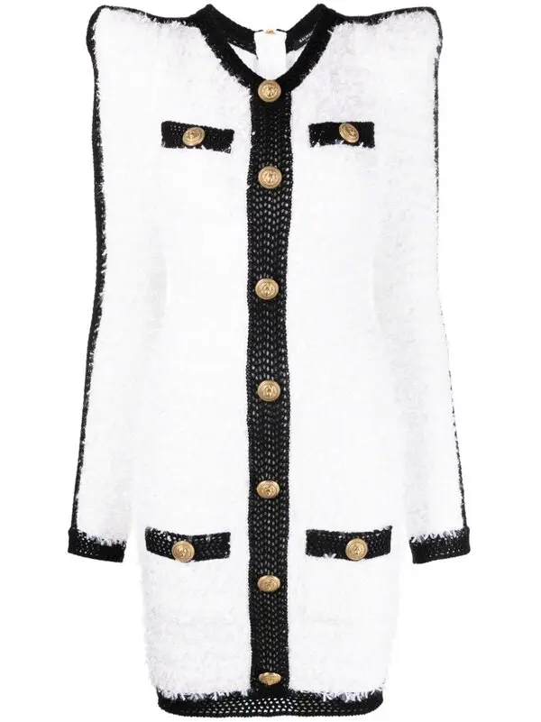 Balmain Contrasting-trim Bouclé Minidress - White