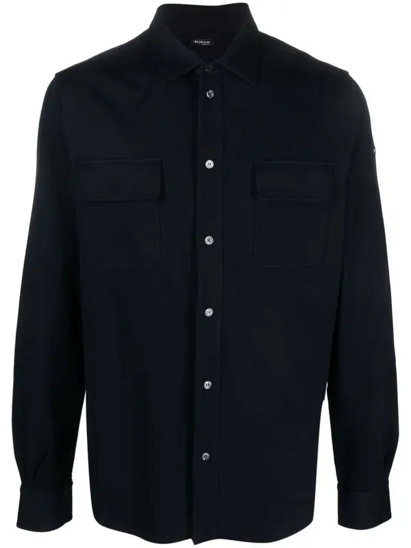 Kiton Logo-embroidered Stretch-cotton Shirt - Blue