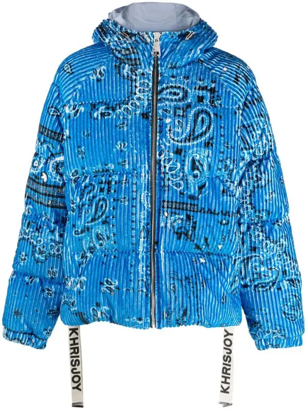 Khrisjoy Paisley-print Corduroy Padded Jacket - Blue