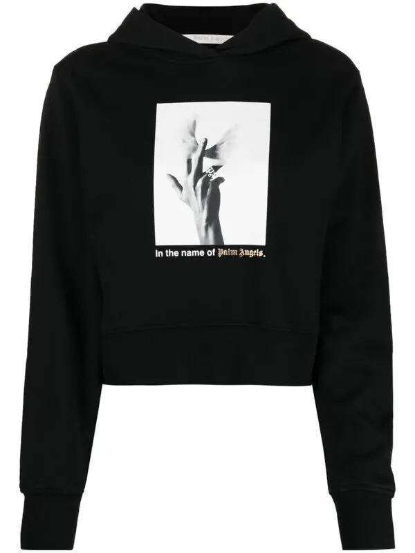 Palm Angels Cropped Photograph Print Hoodie