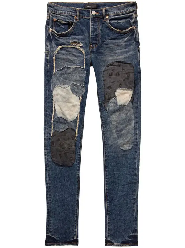 PURPLE BRAND Patch-detail Low-rise Skinny Jeans - Blue