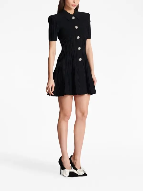 Balmain Flared Ribbed-knit Minidress